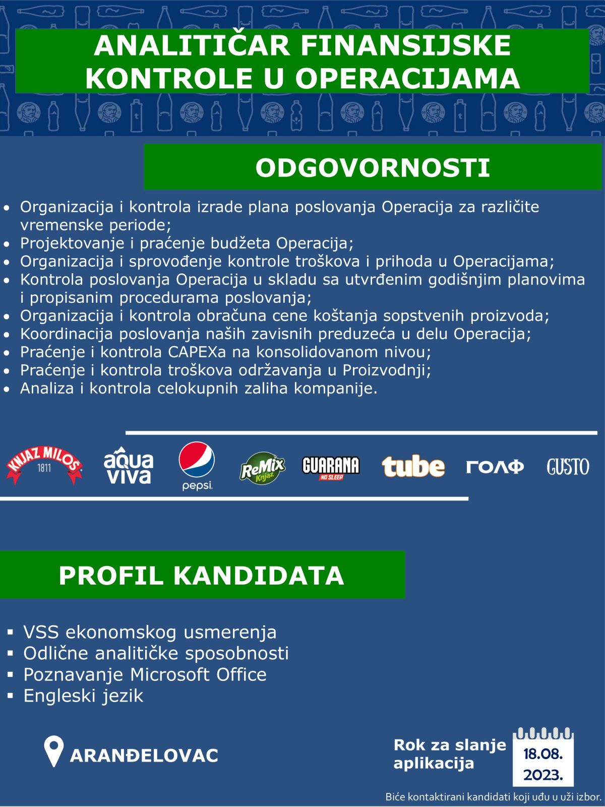 Analitičar finansijske kontrole u operacijama - Knjaz Miloš a.d.